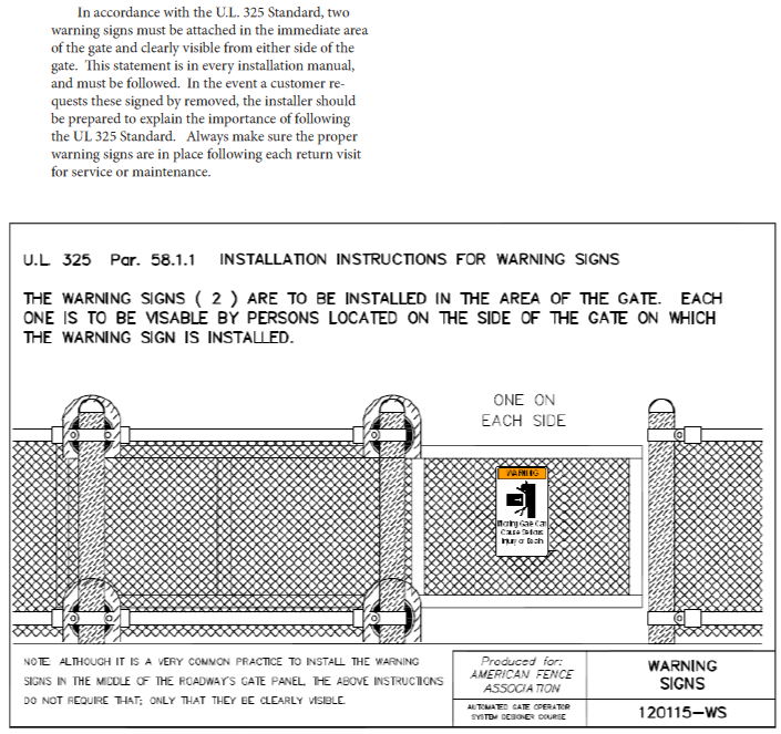 Sliding gate warning signs